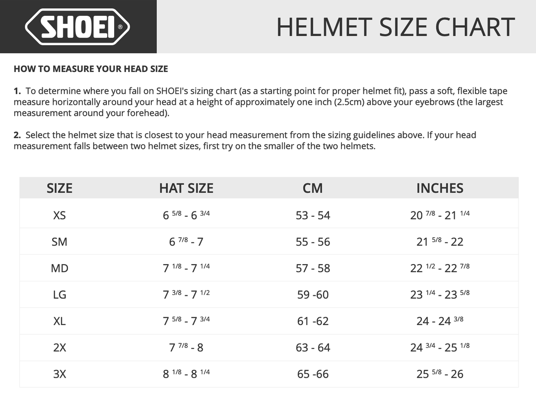 Shoei Helmet Size